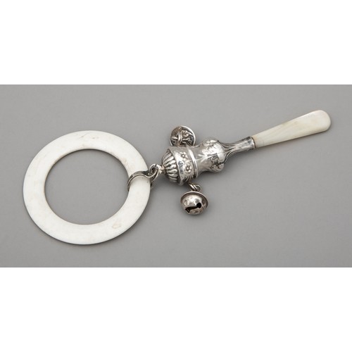 A VICTORIAN SILVER BABY'S RATTLE, APPARENTLY UNMARKED