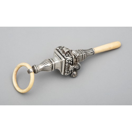 A VICTORIAN SILVER BABY'S RATTLE, APPARENTLY UNMARKED