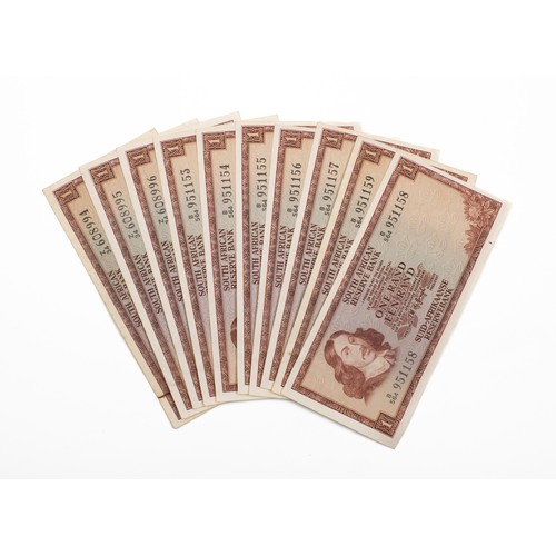 A SET OF SEVEN CONSECUTIVE SOUTH AFRICAN ONE RAND NOTES AND THREE ...