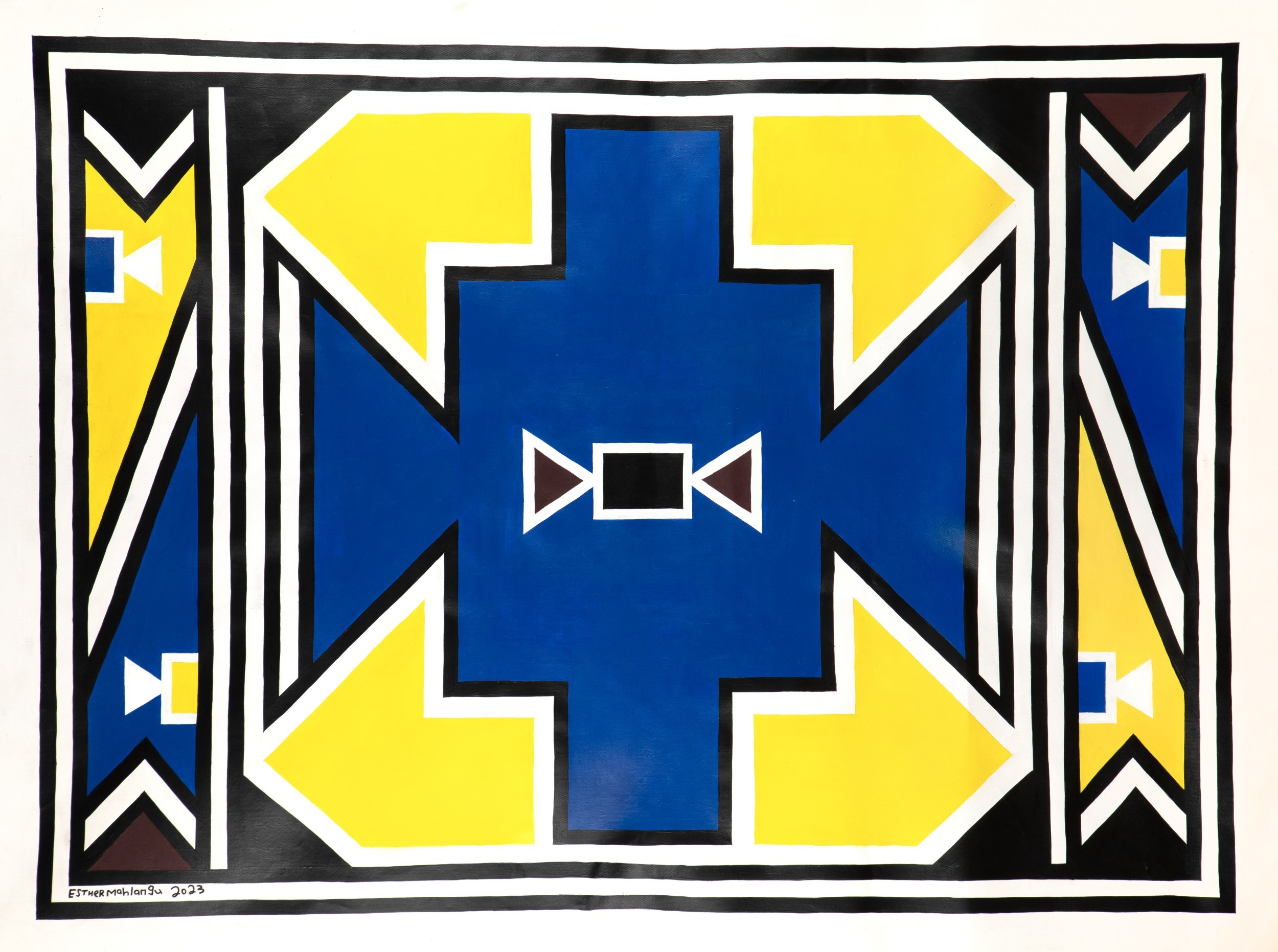 Esther Mahlangu (South African 1935 - ) NDEBELE PATTERN IN NAVY BLUE ...