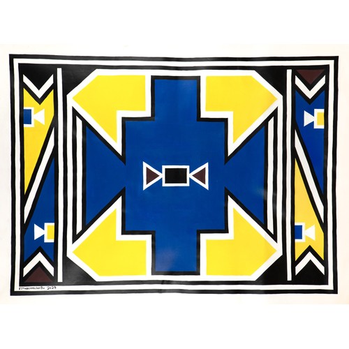 Esther Mahlangu (South African 1935 - ) NDEBELE PATTERN IN NAVY BLUE ...
