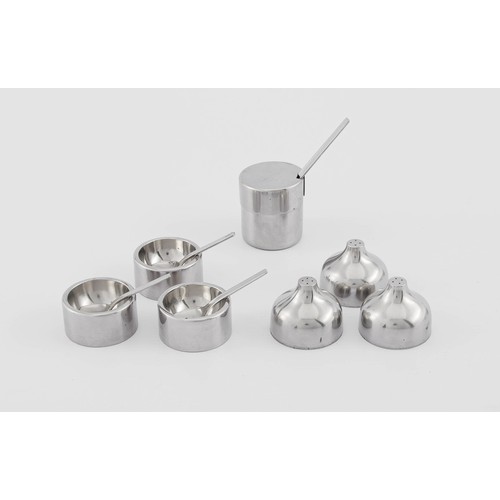 A STAINLESS STEEL CRUET SET