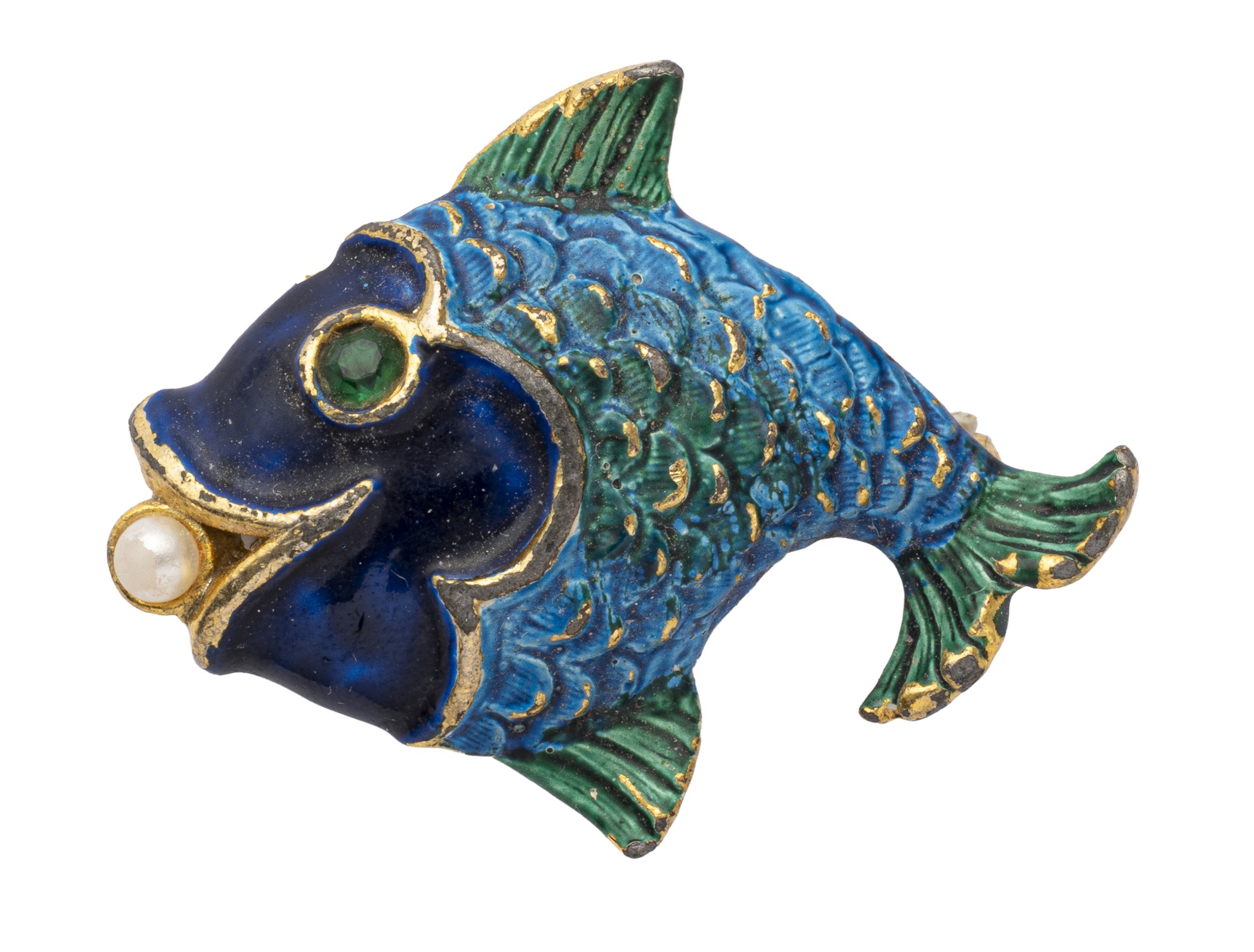 AN ENAMELED GILDED FISH BROOCH, WILSON & GILL, LONDON, 1973