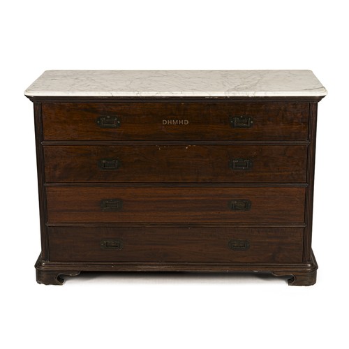 A MARBLE TOPPED CHEST OF DRAWERS