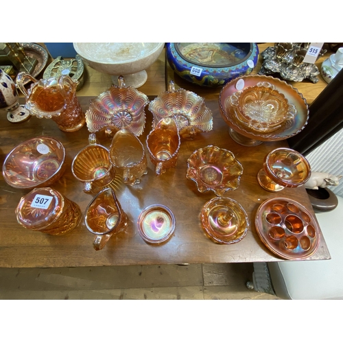 A collection of carnival glassware