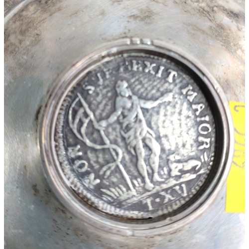 A Maltese Silver Dish. Inset with an antique coin. hallmarks for circa ...