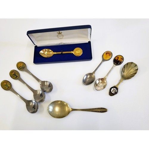 A selection of commemorative spoons including three Tetley spoons ...