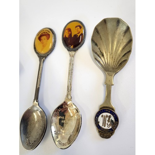 A selection of commemorative spoons including three Tetley spoons ...