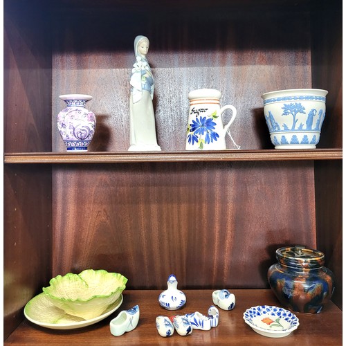 Lladro girl with bunch lilies 23cm, Wedgwood jasper jardiniere 12cm ...