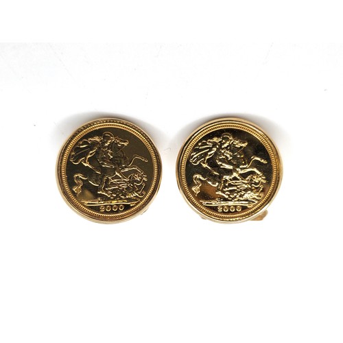 A pair of half sovereigns set in 9ct yellow gold cufflinks for the year ...