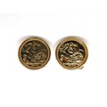 A pair of half sovereigns set in 9ct yellow gold cufflinks for the year ...
