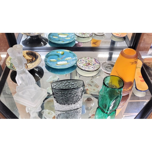 A Whitefriars-style clear and grey glass bark vase 11cm, maiden ...