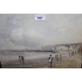J. Jerome Miller, signed watercolour, fisherfolk waiting on a beach ...