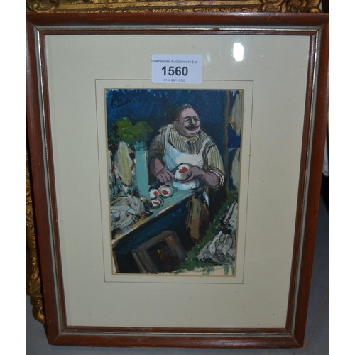 Attributed to James Fitton, ink and gouache, study of a gentleman ...