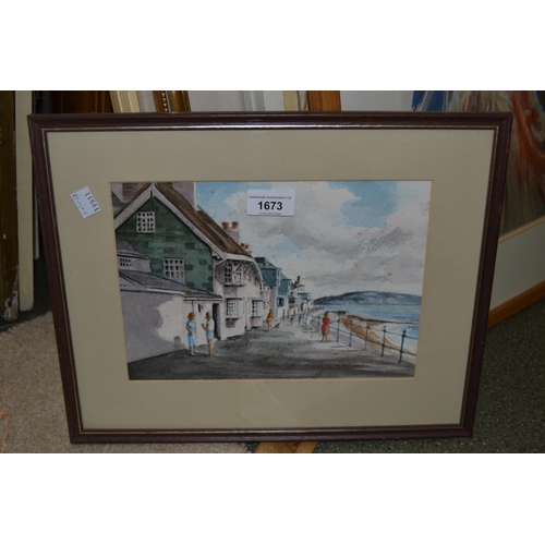 W.J Hilsdon, watercolour, Lyme Regis coastal scene, 7ins x 10ins, framed