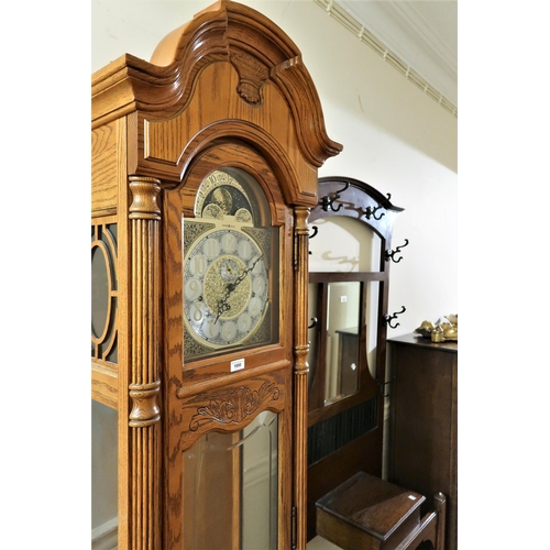 Modern reproduction light oak longcase clock with moonphase dial ...