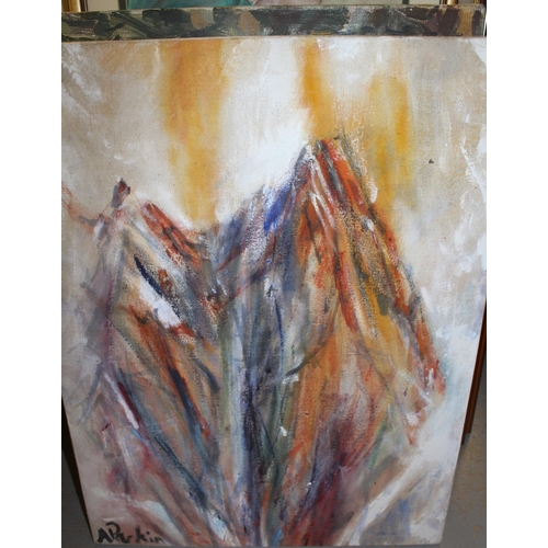 Andy Parkin, two oil paintings on canvas, stylised studies, 60cms x ...