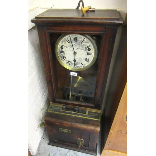 Stockall, Marple & Co. time recorder clock, with key, 90cm high
