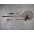 Two vintage landing nets (one by Hardy), a line winder and sundries