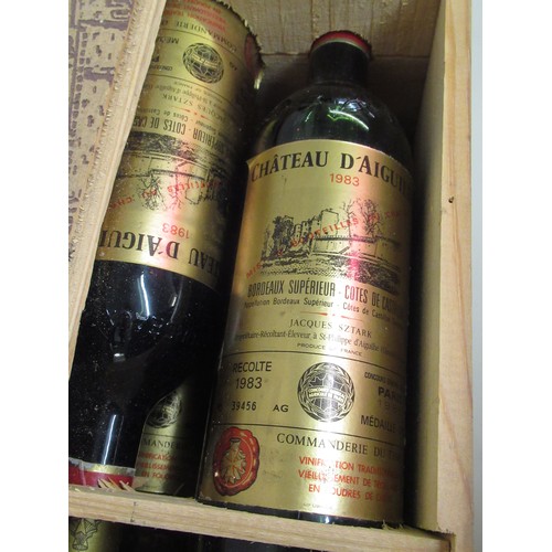 Six 75cl bottles of Chateau D'Aiguilhe, 1983
