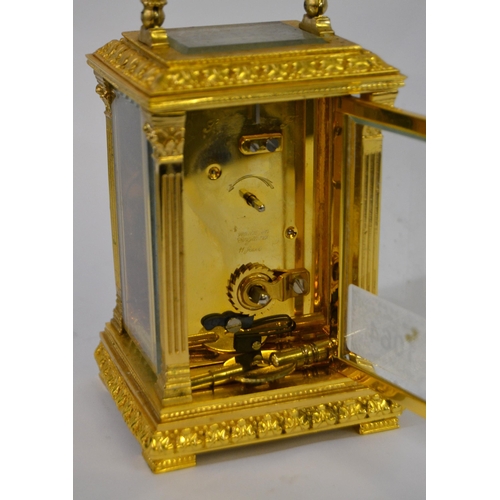 Small gilt brass cased carriage clock with enamel dial and Roman ...