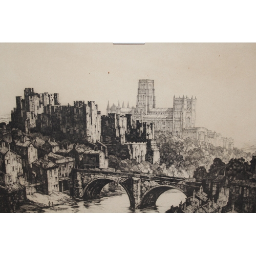Kenneth Steel signed etching, Durham cathedral and castle, 30 x 35cm ...