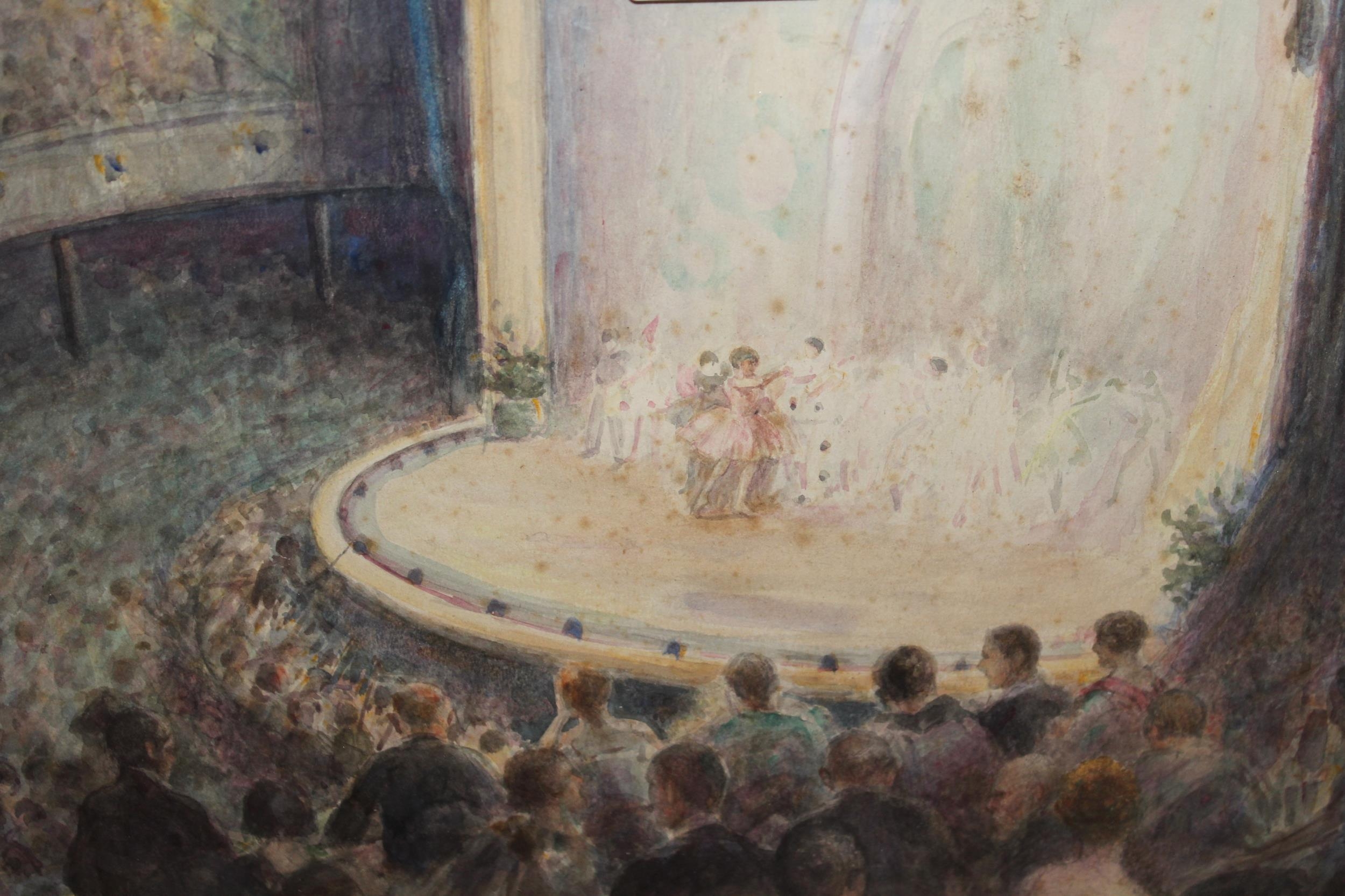 Dickson Clark, watercolour, theatre scene, unsigned, inscribed verso ...