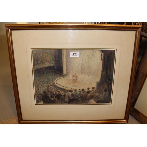 Dickson Clark, watercolour, theatre scene, unsigned, inscribed verso ...