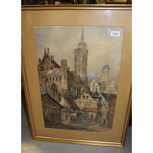 Follower of David Roberts, watercolour, view of Antwerp old town ...