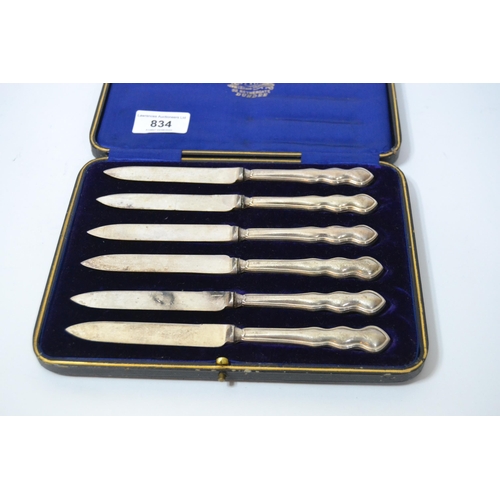 Set of six silver handled tea knives and two mahogany cased sets of ...