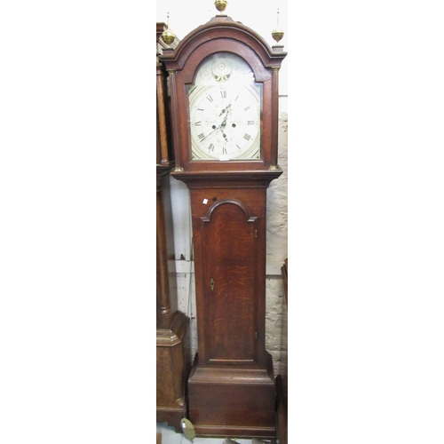 George III oak longcase clock, the arched hood enclosing dial with ...