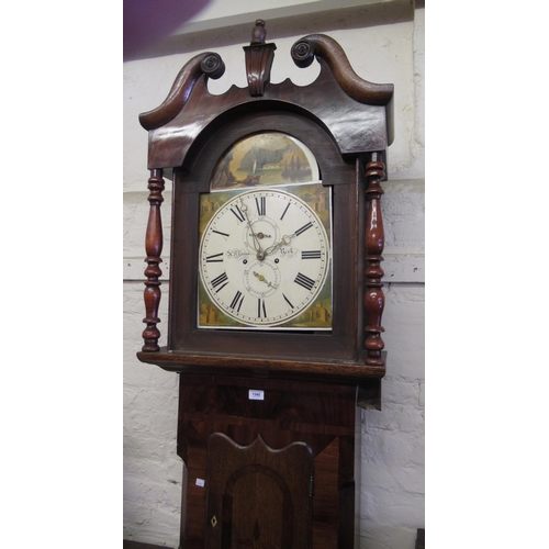 19th Century mahogany and oak longcase clock with broken arch pediment ...