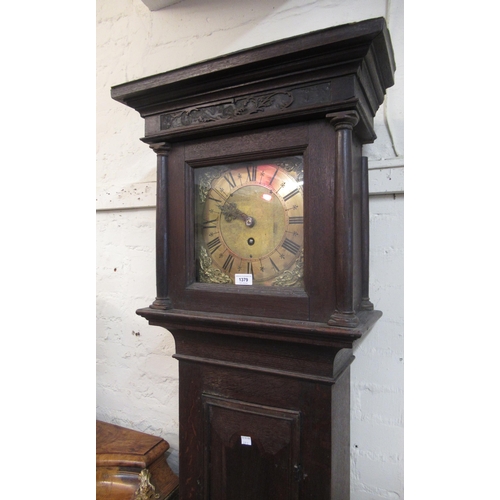 18th Century oak longcase clock, the 10.5in brass square dial with ...