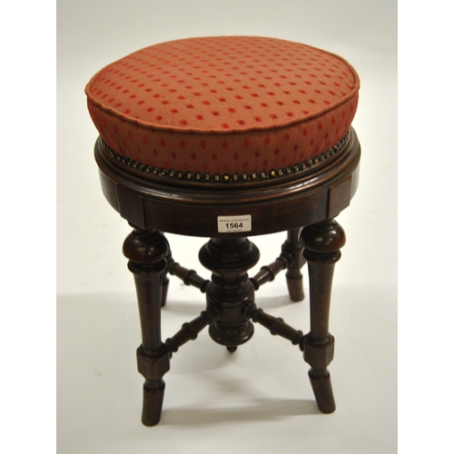 19th Century circular adjustable piano stool (re-upholstered)