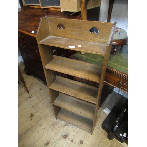 Small Arts and Crafts oak open bookcase, 46cm wide x 112cm high