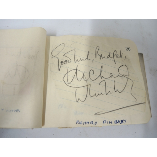 Autograph book including Norman Wisdom, Kenneth More and Richard Dimbleby