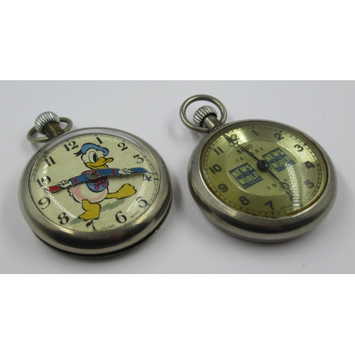 Swiss made nickel plated keyless pocket watch with Donald Duck dial ...