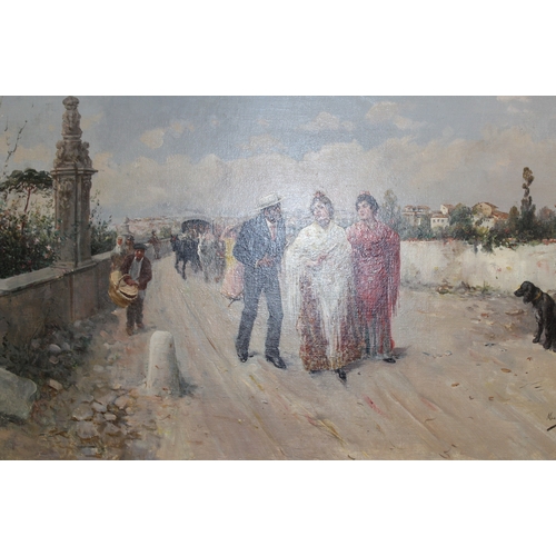 Ramon Munoz Rubio, oil on canvas, figures on a hilltop road with ...