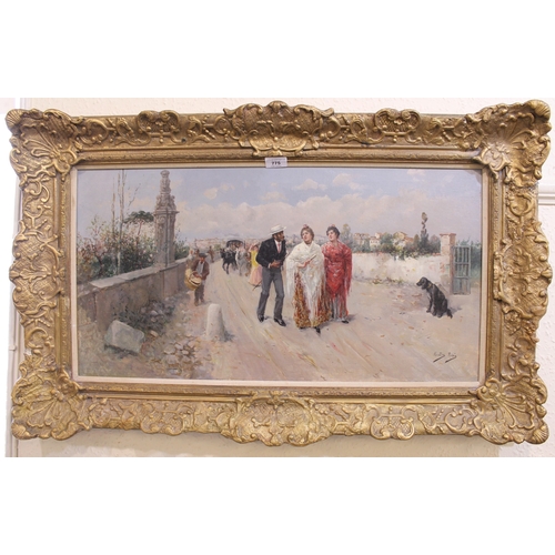 Ramon Munoz Rubio, oil on canvas, figures on a hilltop road with ...