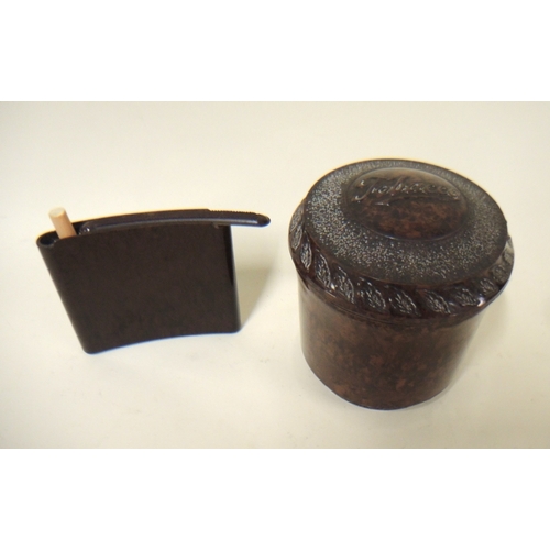Vintage Bakelite tobacco jar and a Bakelite ' Springbok ' cigarette case