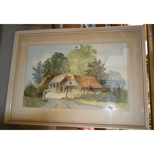 Clifford Nickson, watercolour, ' Old Barn Penshurst, Kent ', and ...