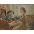 Pre-Raphaelite style watercolour, young lady playing the organ with ...