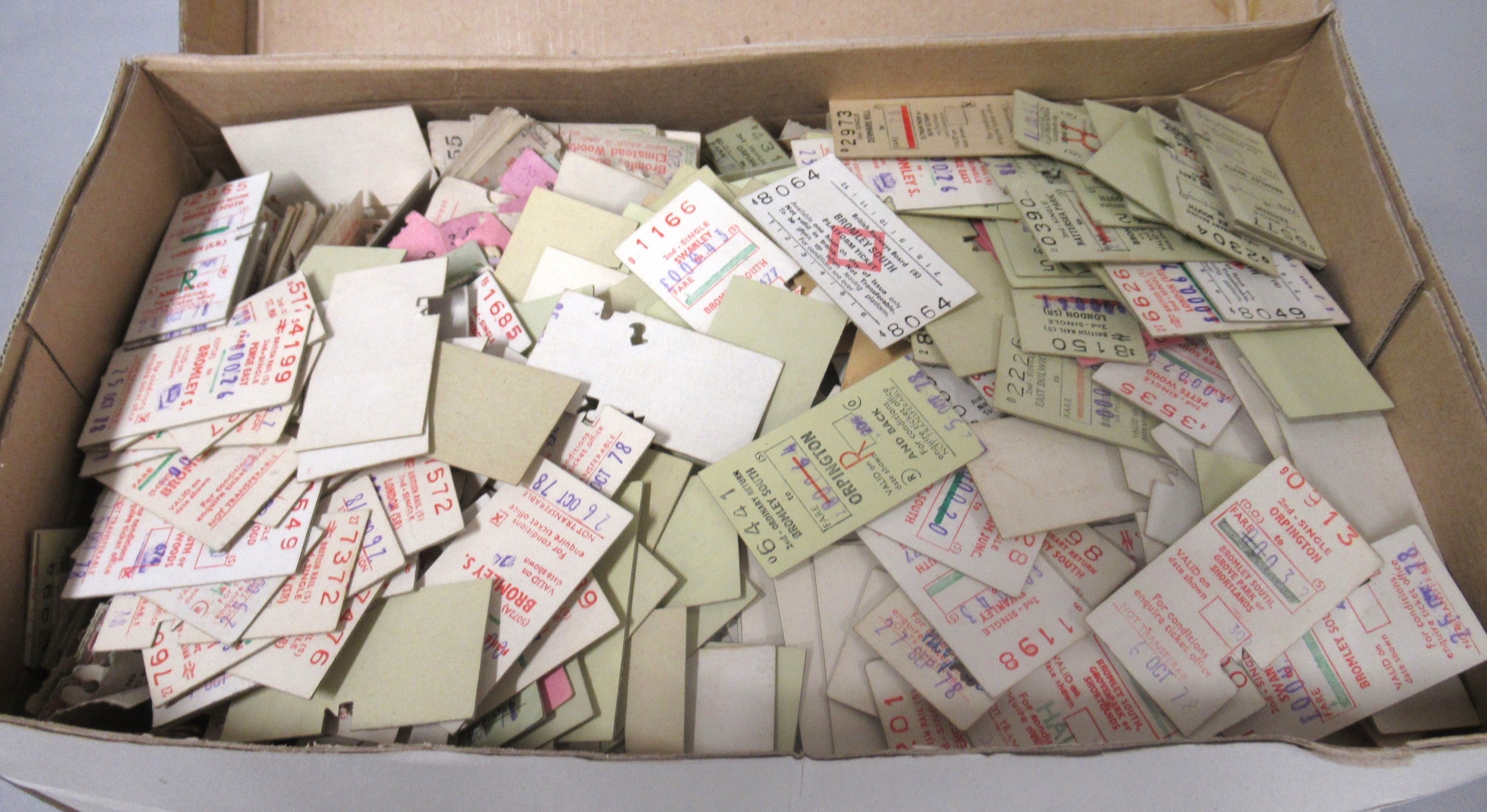 Box containing a large quantity of train ticket stubs, circa 1970s