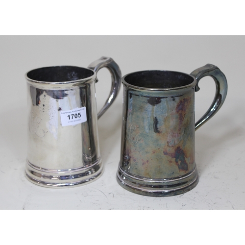 Pair of polished pewter Victorian tankards for New Inn Sheerness