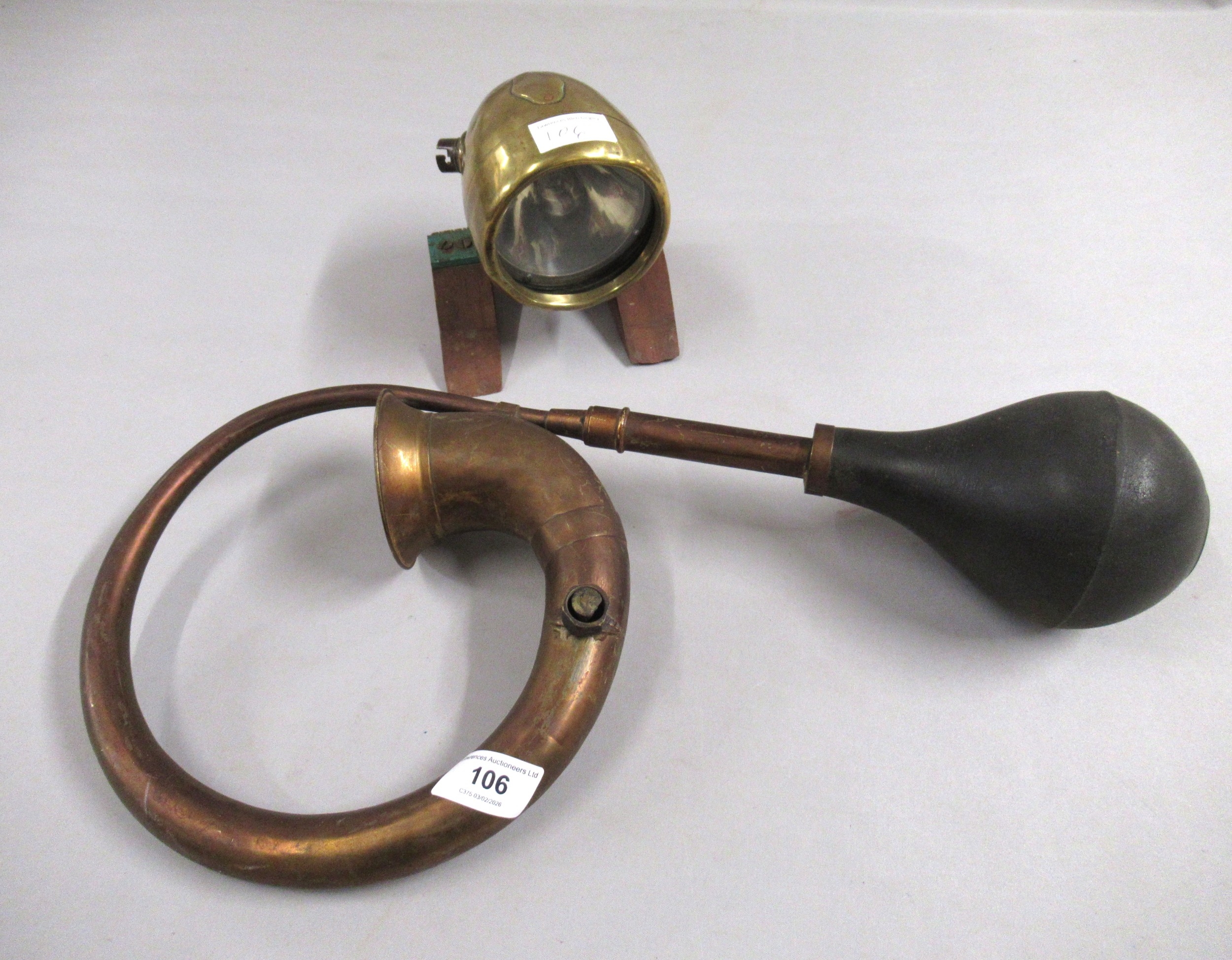 Early 20th Century brass car horn with rubber bulb (original), together ...