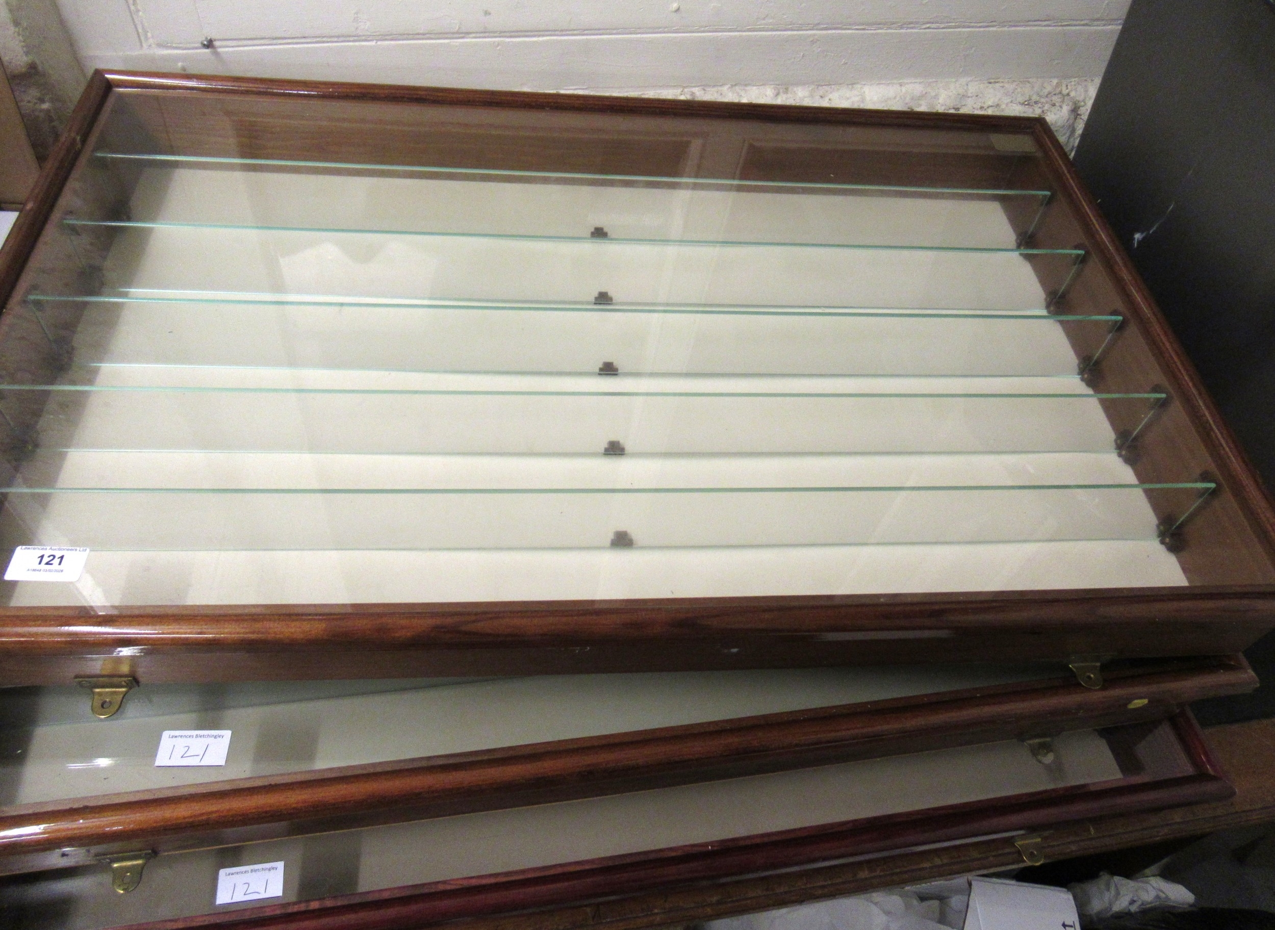 Group of four various model car display cabinets, the largest 84 x 57cm