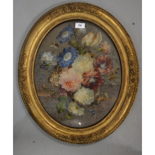 19th Century oval reverse painting on glass, still life of flowers, in ...