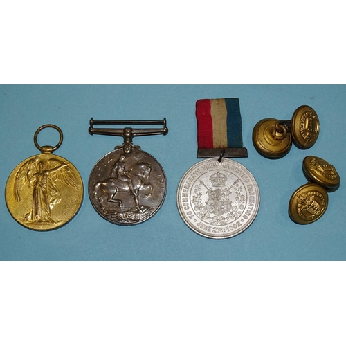 A WWI pair of medals, 1914-18 War and Victory medals awarded to 023972 ...