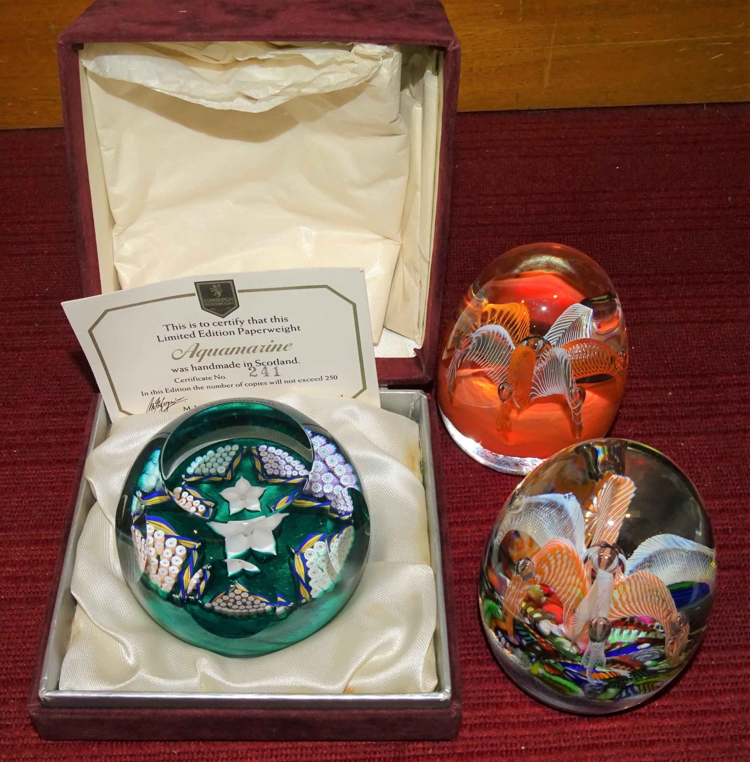 An Edinburgh limited-edition glass faceted millefiori paperweight with ...