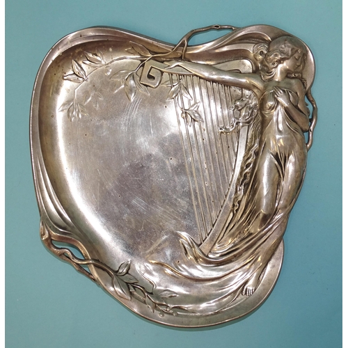 A WMF Art Nouveau shaped card tray, relief-moulded with a stylised ...